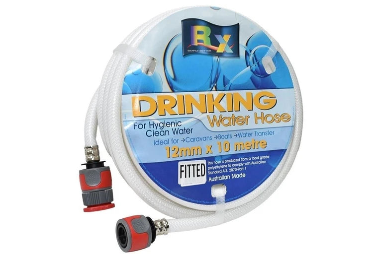 12mm White Reinforced Water Hose with Fittings 10m | Food-Grade Caravan ...