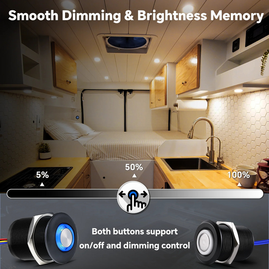 Premium Black Aluminum LED Dimmer Switch for 12V RV, Boat – Campervan ...
