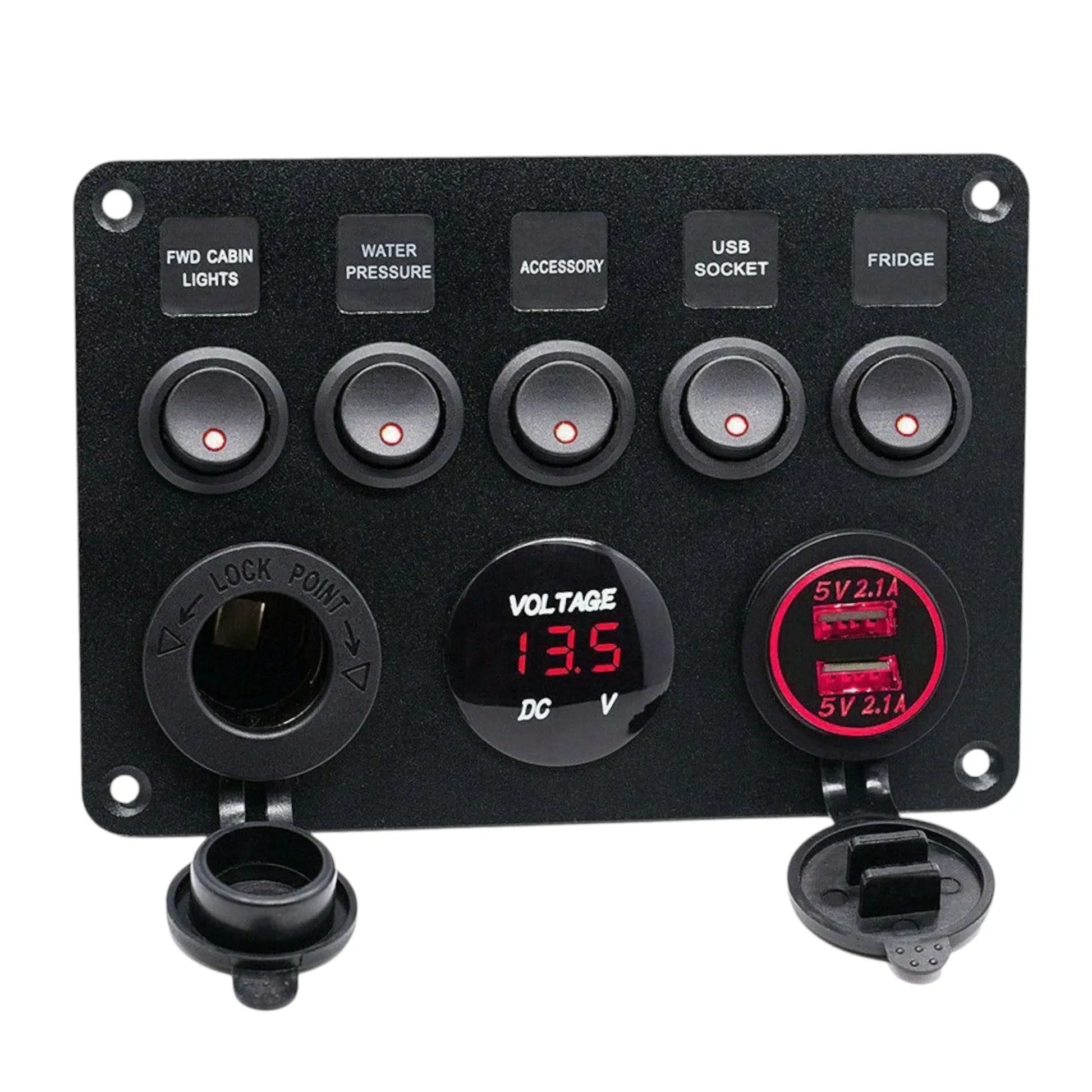 5 Way Switch Panel with 12V Socket & Dual USB A Ports And Voltmeter ...