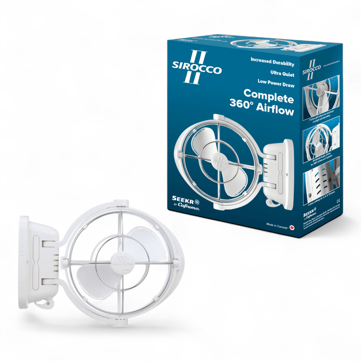 Caframo Sirocco II 12/24V Fan – White | Quiet, Low Power & Adjustable ...