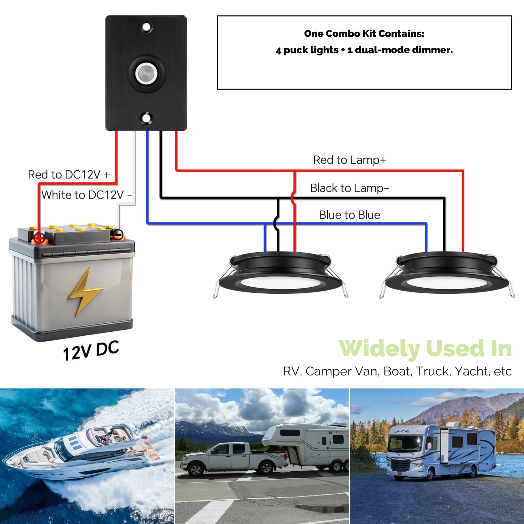 Black Downlight Dimmer & Switch Kit (4 Pack) – 12V Cool White ...