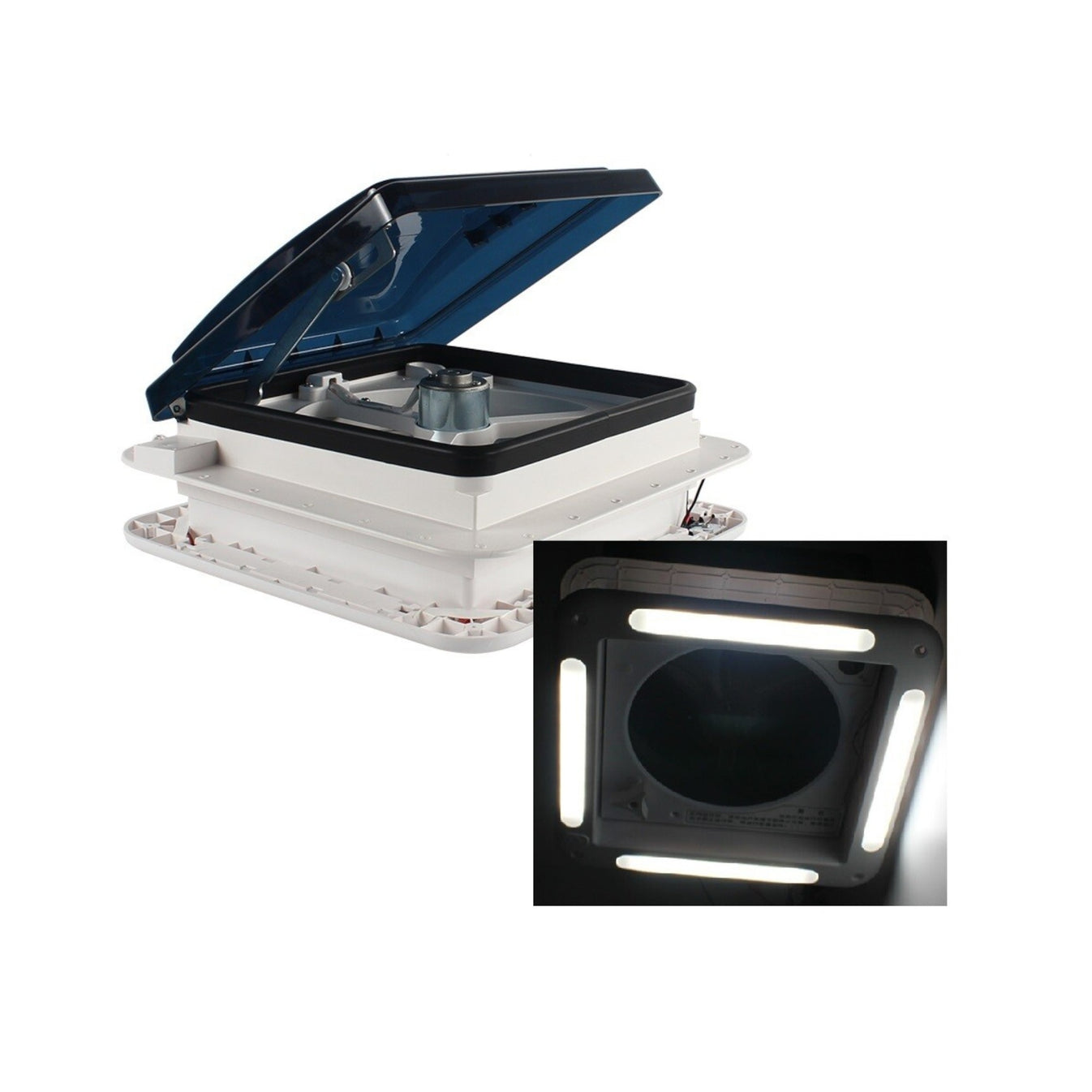12v Shower Roof Vent with LED Lights | Tinted Lid 25–65mm – Campervan ...