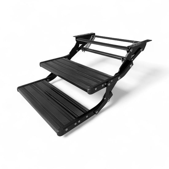 Black Double Manual LED Caravan Step | 12 V Bolt-On Dual RV Step ...