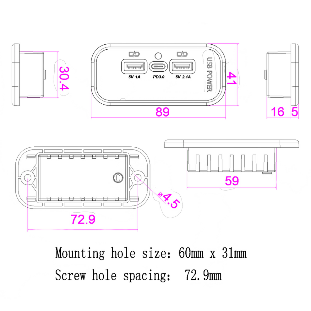 MultiCharge Trio USB-A USB-C Recessed Charger – Campervan Builders