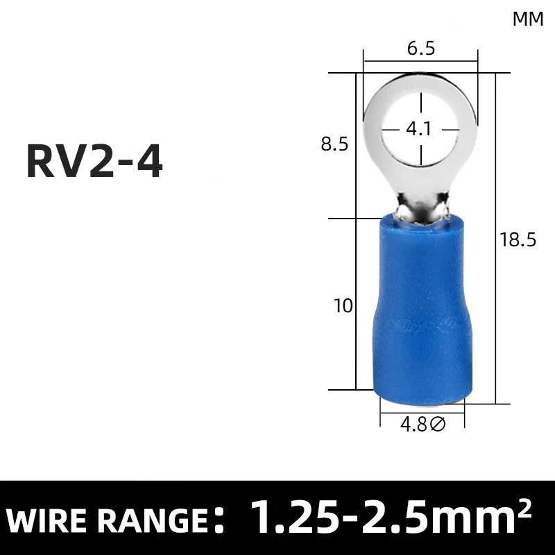 BLUE M4 Insulated Ring Terminal, 1.5mm² to 2.5mm² Wire Size 50 Pack ...